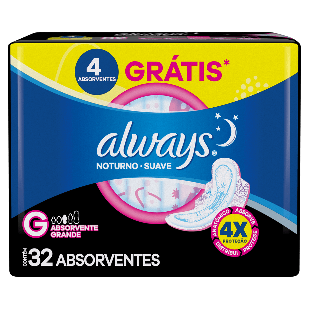 Absorvente com Abas Suave Always Noturno Grande Pacote 32 Unidades ...