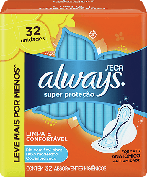 Absorvente com Abas Seca Always Pequeno Pacote 32 Unidades Grátis 4 ...