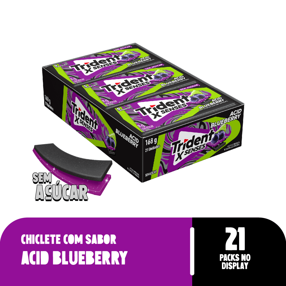 Chiclete Trident XSenses Acid Blueberry Sem Açúcar 8g