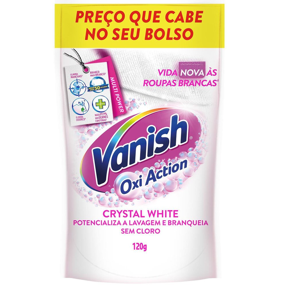 Tira Manchas Vanish em Pó Crystal White Oxi Action para roupas brancas 120g
