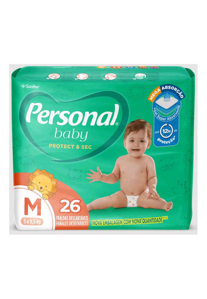 Fralda Descartável Personal Baby Protect & Sec M 26 Unidades - Dec Minas
