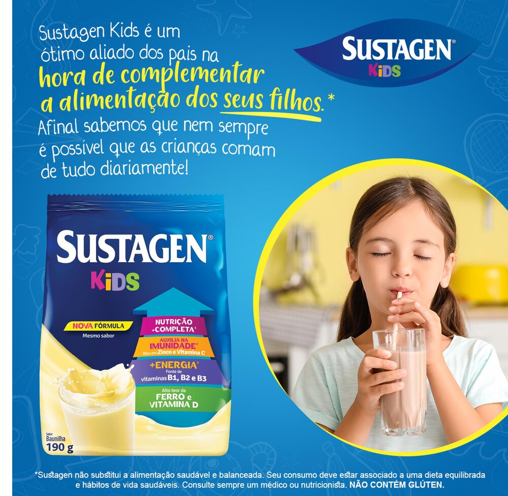 Sustagen Kids Complemento Alimentar Sabor Baunilha - Sachê 190g - Dec Minas