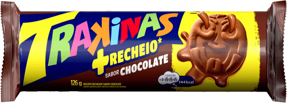 Biscoito Recheio Chocolate Trakinas +Recheio Pacote 126g - Dec Minas